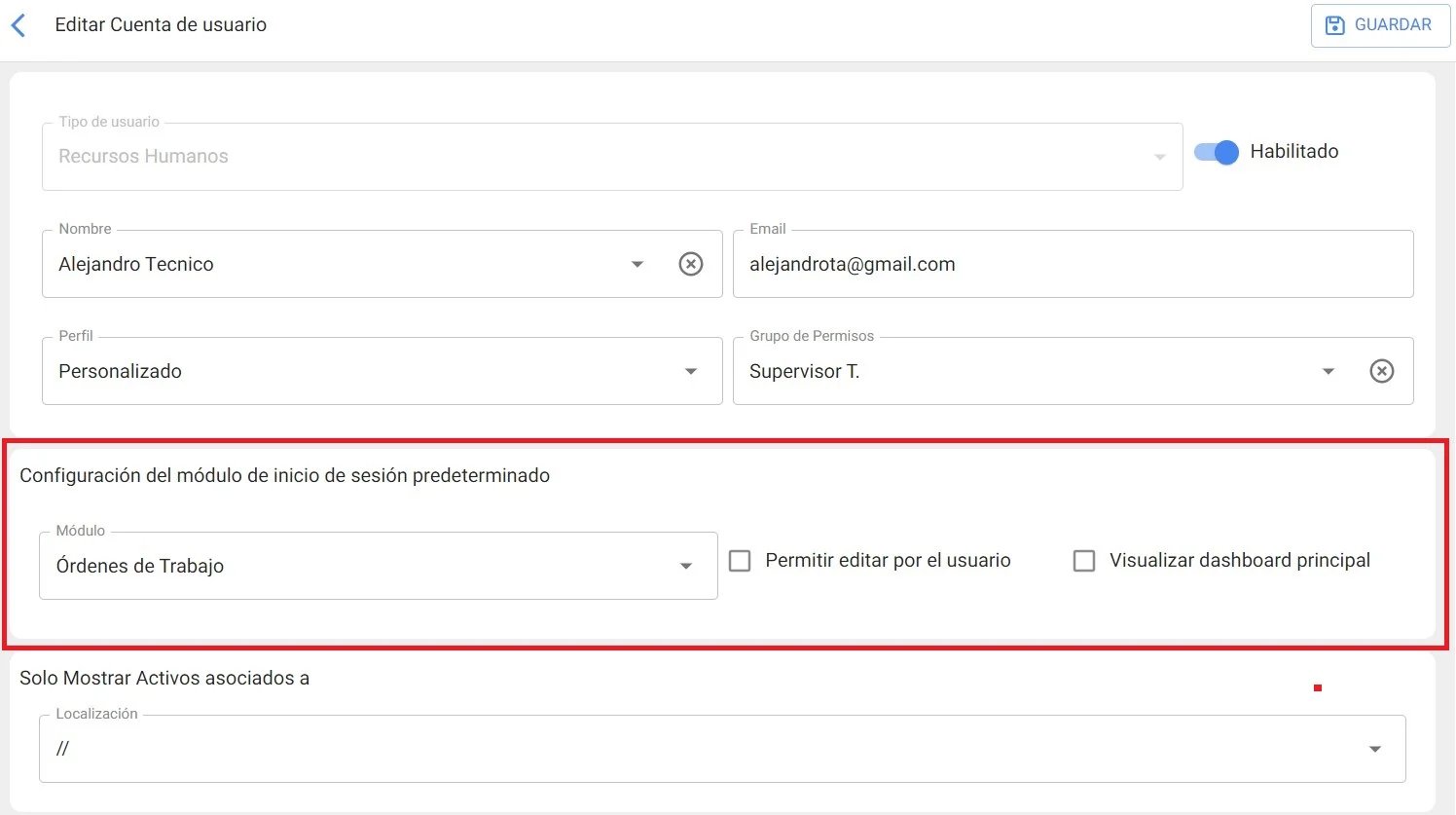 Personaliza tu inicio de sesión según tu rol, en Fracttal One
